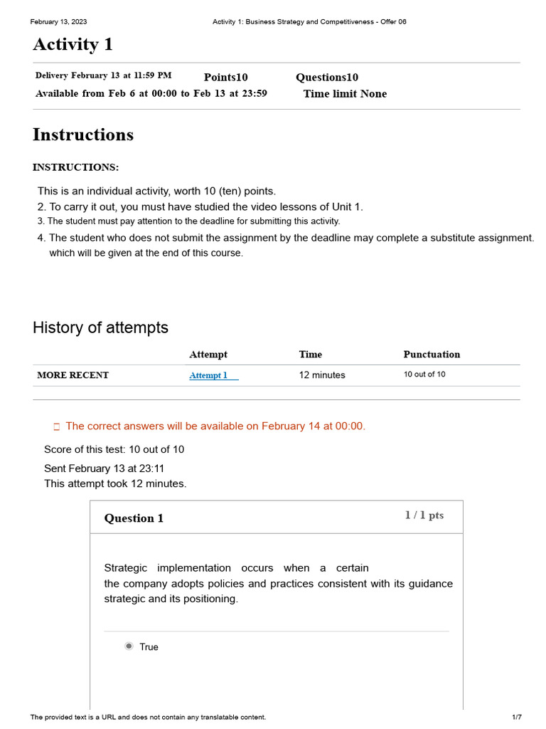 Business Strategy Activity Overview | PDF | Strategic Management ...