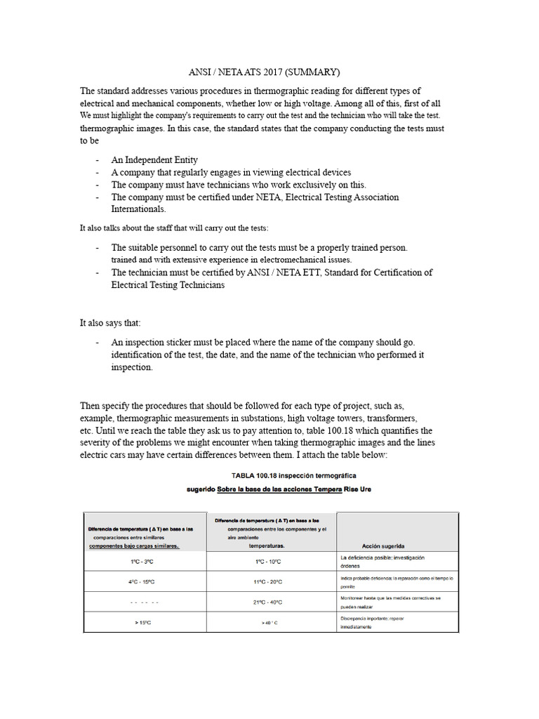 NETA ATS 2017 Thermographic Standards | PDF