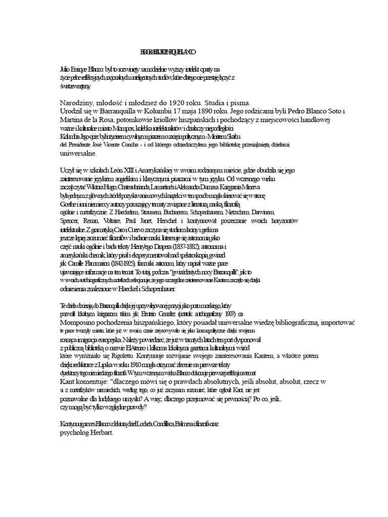 BIOGRAFIA JULIO ENRIQUE BLANCO (Przez Jego Syna Pedro Blanco Lassen) | PDF