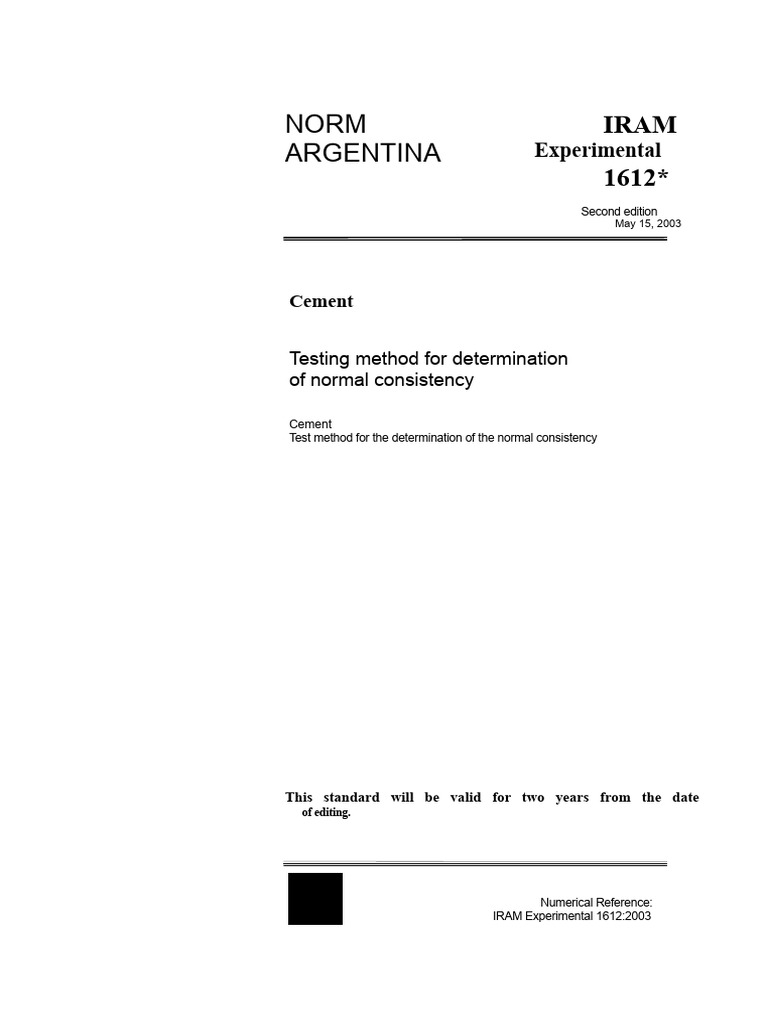 IRAM - 1612 - Method For Determining Normal Consistency | PDF ...
