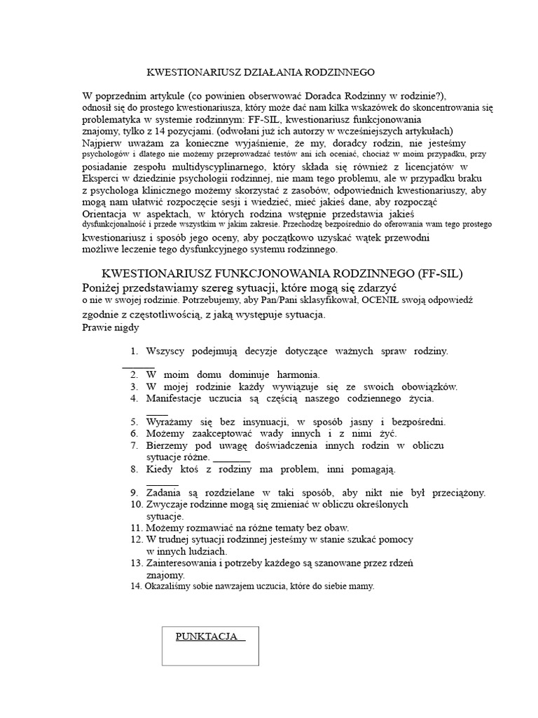 KWESTIONARIUSZ NA TEMAT ZACHOWAŃ RODZINNYCH | PDF