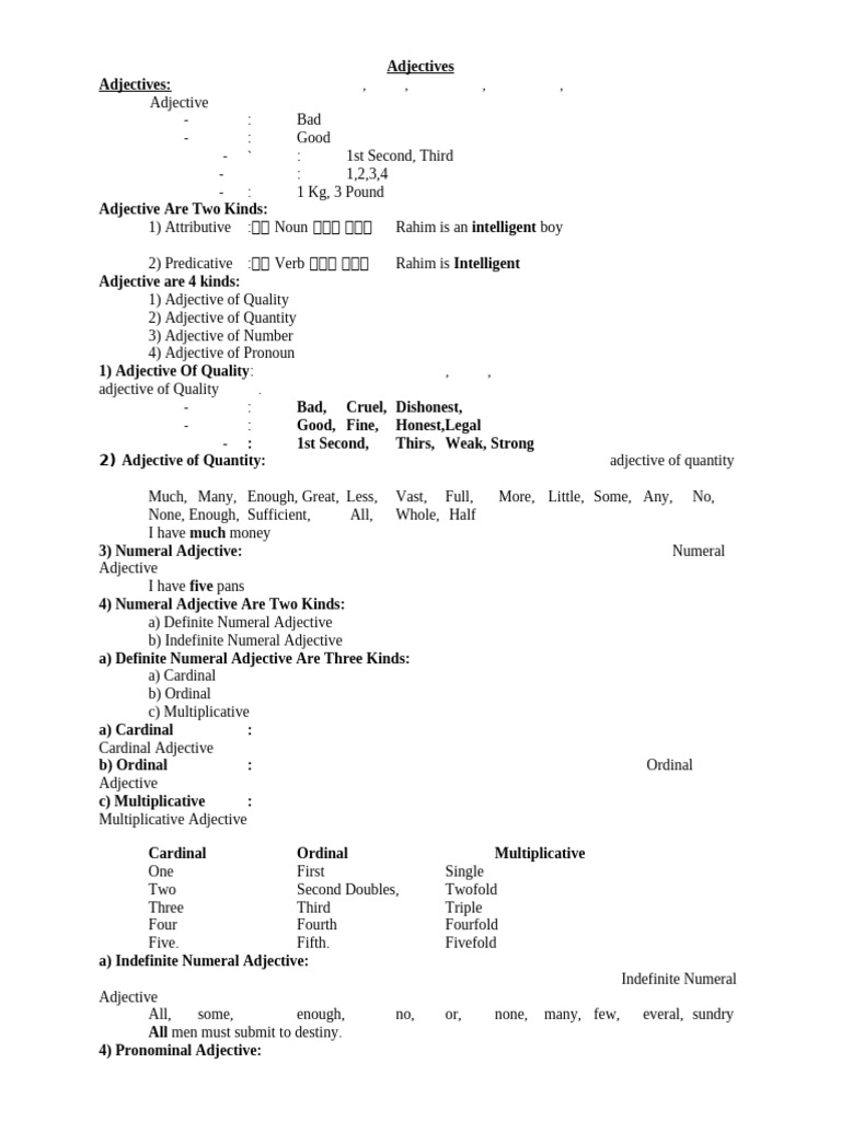 Types of Numeral Adjectives Explained | PDF | Adjective | Grammar
