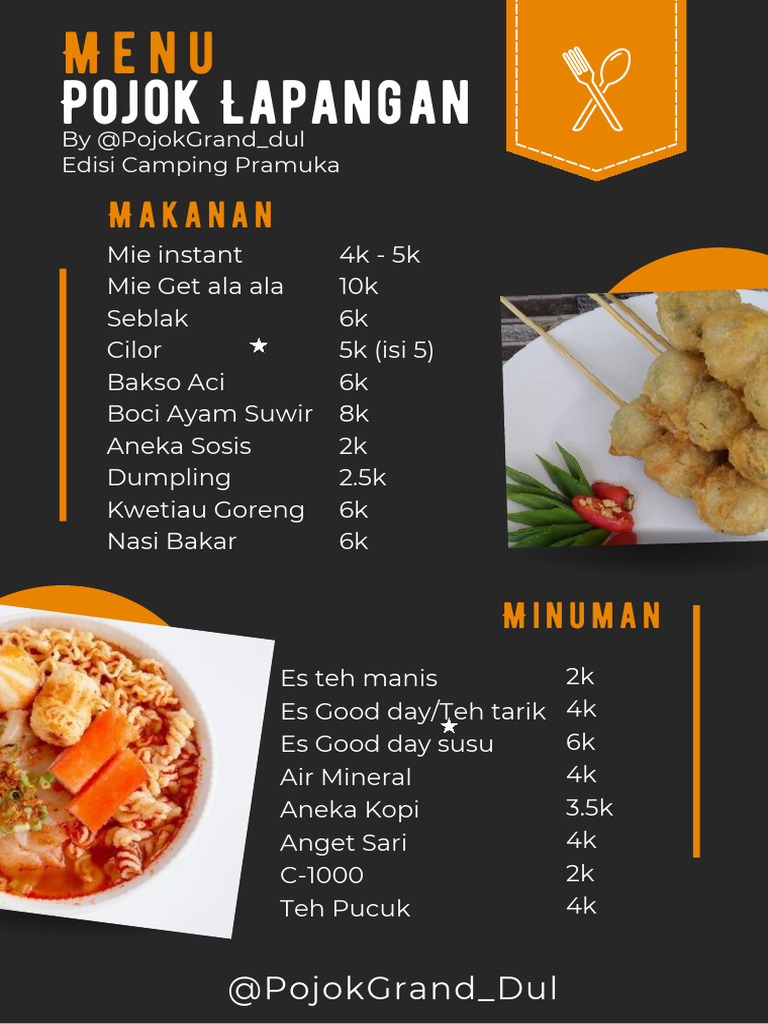 Menu Restoran Simpel Modern Hitam Oranye | PDF