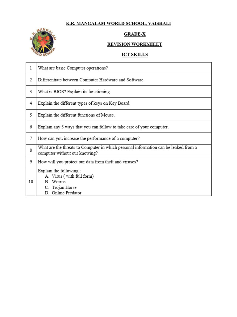 GRADEX HY Worksheet ICT Skills | PDF