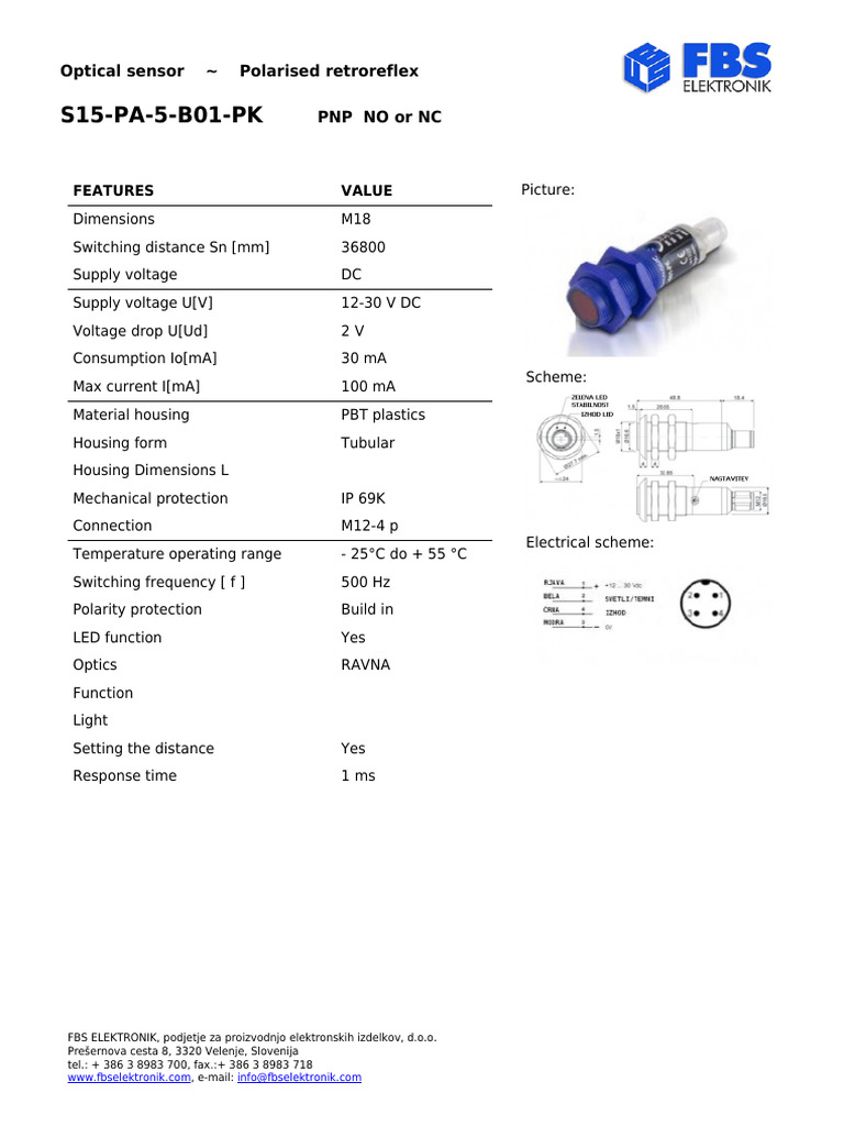 Sensor Datalogic Modelo S15 PA5 B01 PK | PDF