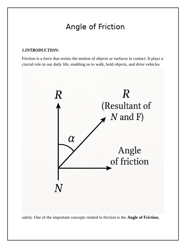 Diagram of Angle of Friction Explained | PDF | Friction | Force