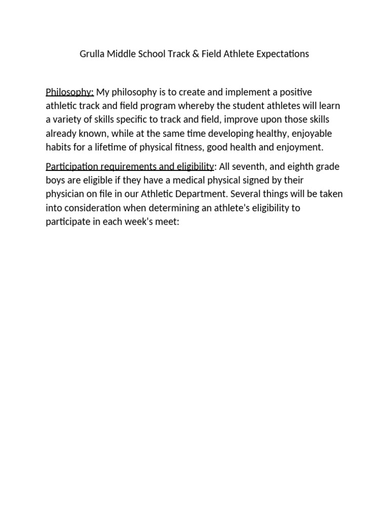 Grulla Middle School Track Philosophy | PDF