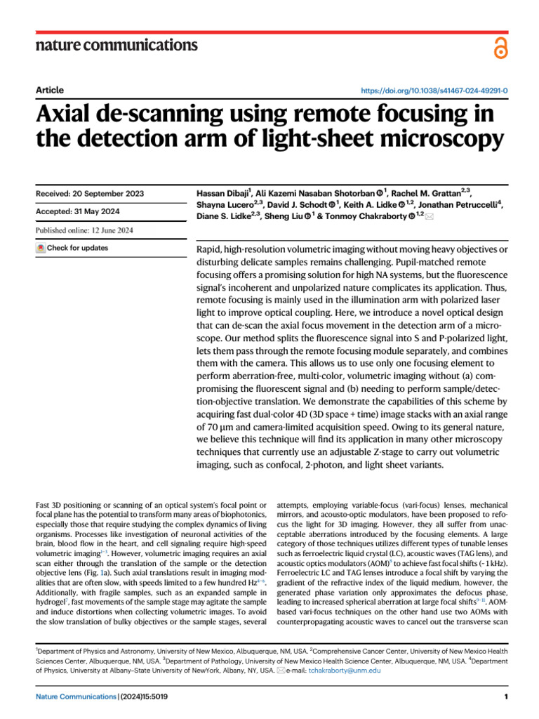 Axial De-Scanning Using Remote Focusing in The Detection Arm of Light ...