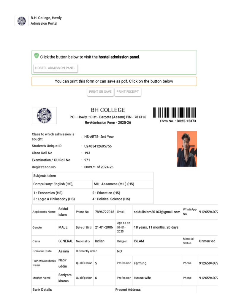 Admission - BH College - Howly, Barpeta | PDF