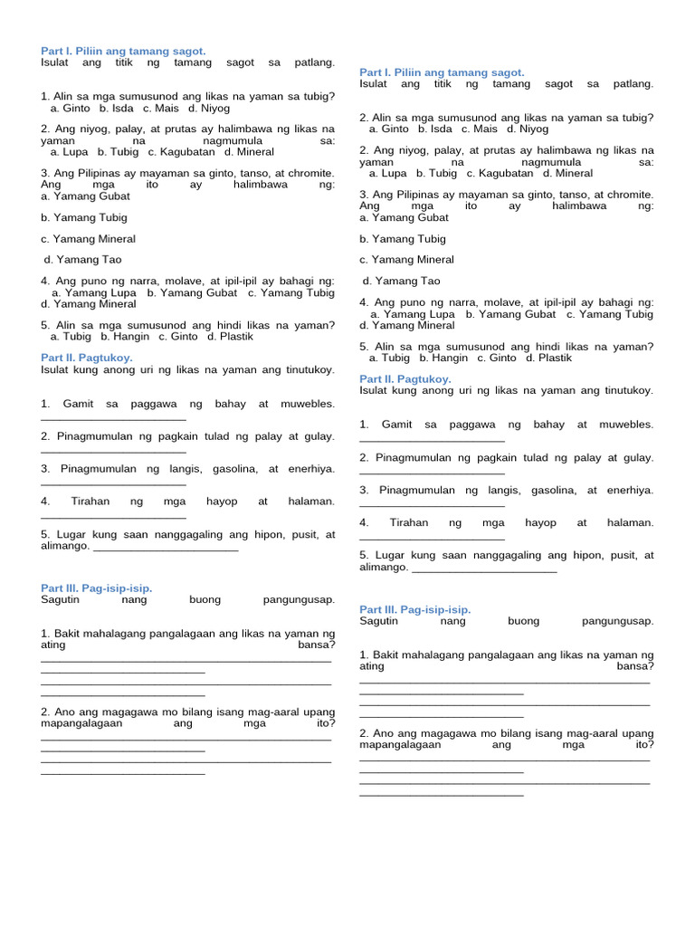 Worksheet AP4 LikasNaYaman | PDF