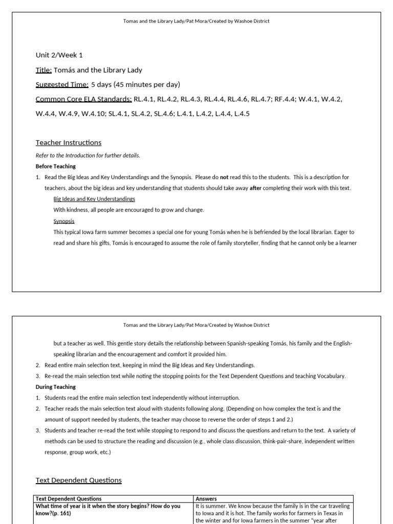 4.tomas and The Library Lady - Lesson - Basal | PDF | Vocabulary | Word