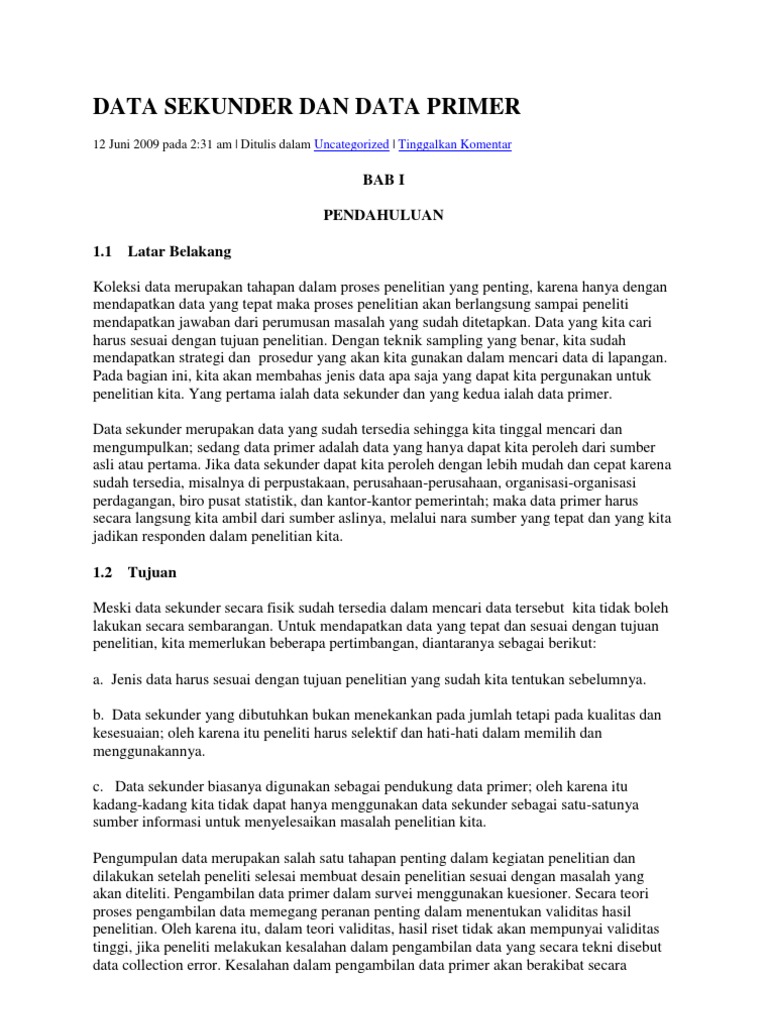 Data Sekunder Dan Data | PDF