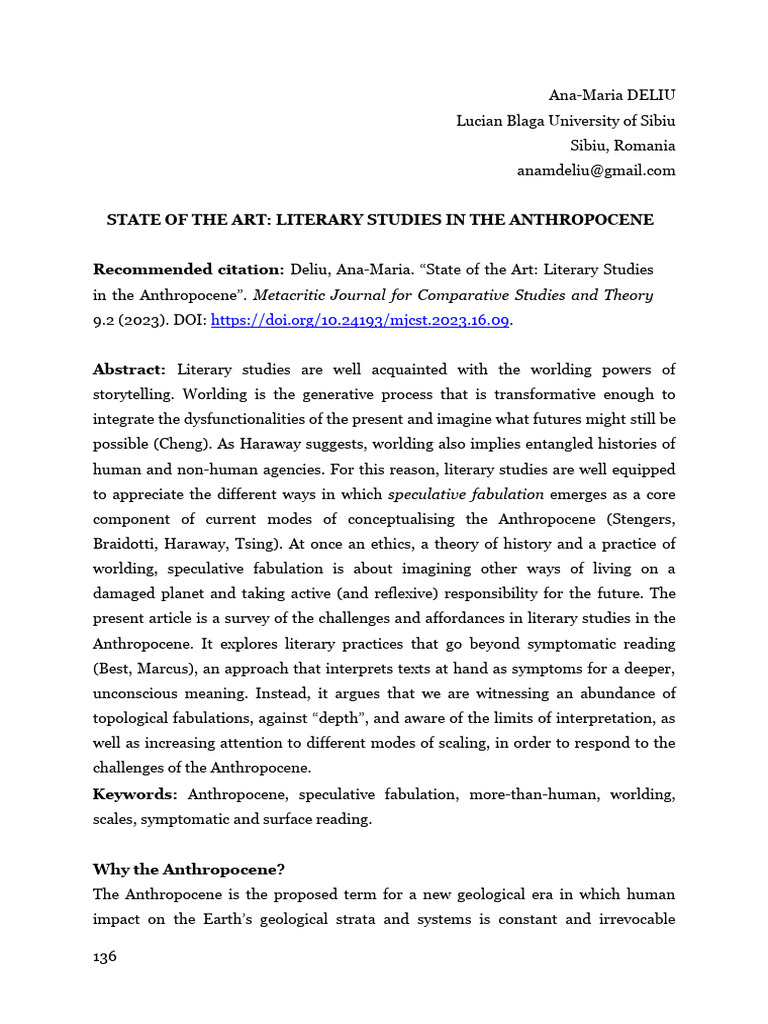 State of The Art - Literary Studies in The Anthropocene | PDF ...