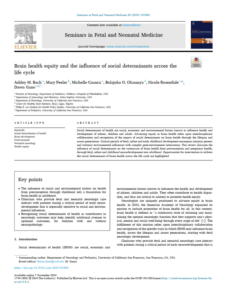Social Determinants of Brain Health Equity | PDF | Prenatal Development ...