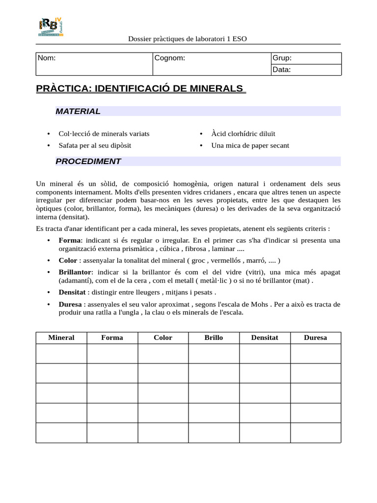 Pràctica Minerals I Roques | PDF