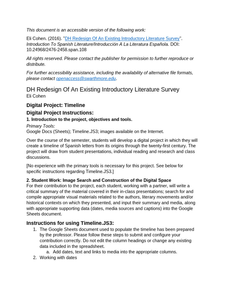 Digital Timeline Project for Spanish Literature | PDF | Spreadsheet ...