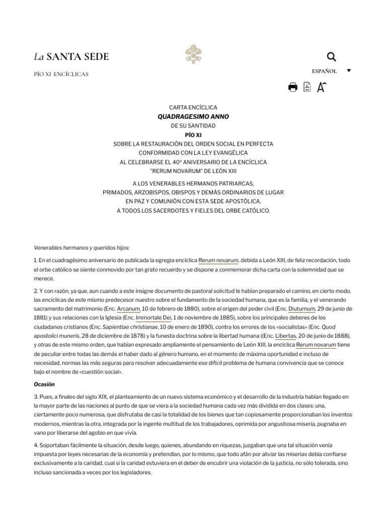 Quadragesimo Anno (15 de Mayo de 1931) | PDF | Iglesia Católica | Propiedad