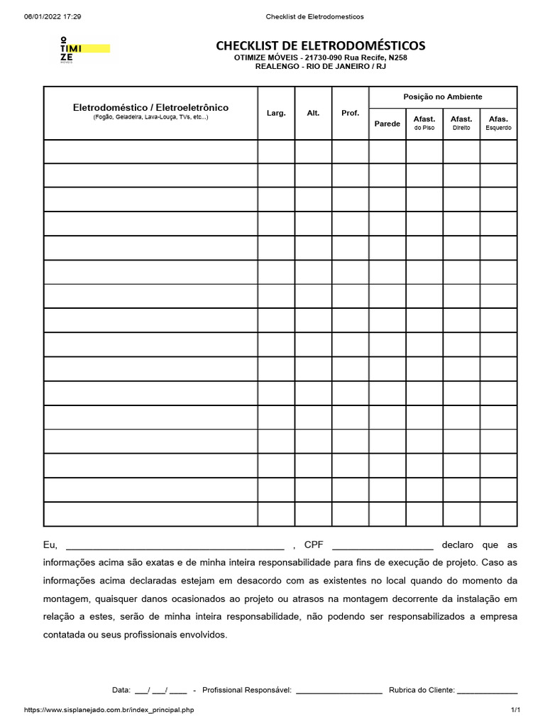 Checklist de Eletros | PDF