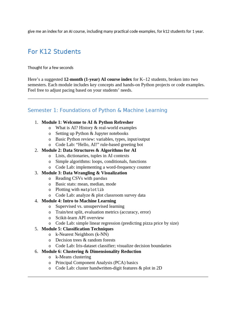AI Course For K12 & High School | PDF | Machine Learning | Artificial ...