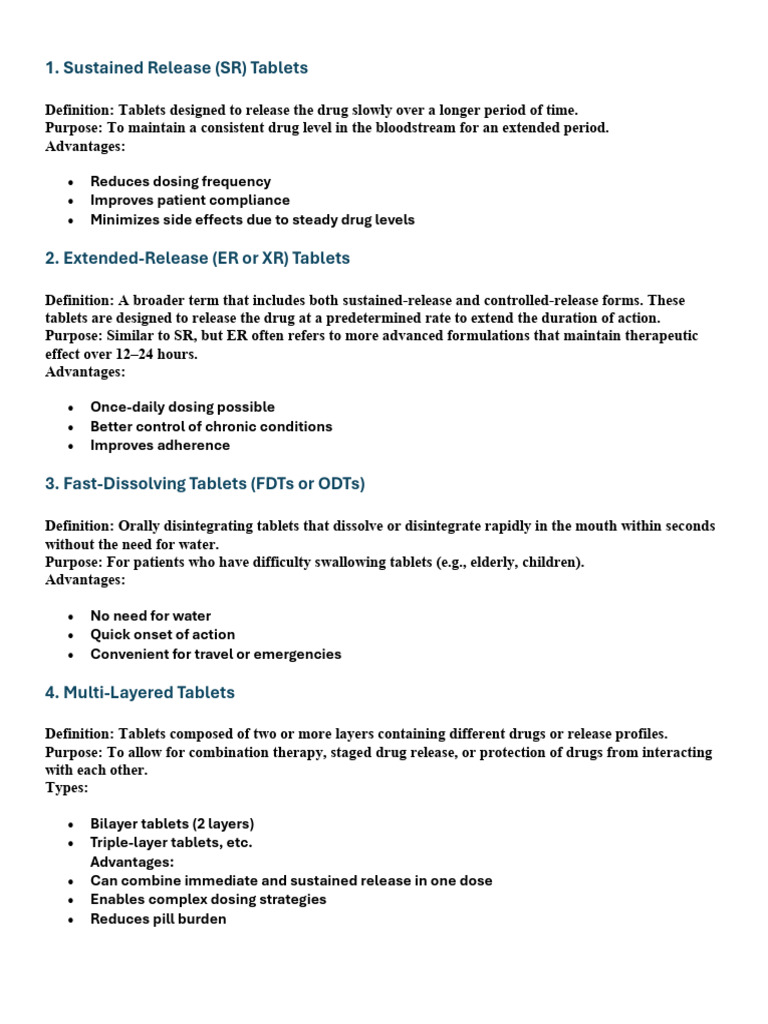 Types of Specialty Tablets Explained | PDF