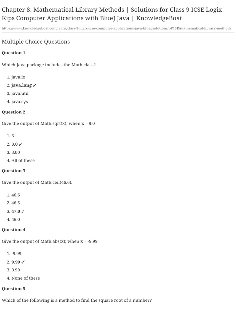 Class 9 Computer Chapter 8 Mathematical Library Methods | PDF | Square Root | Mathematics
