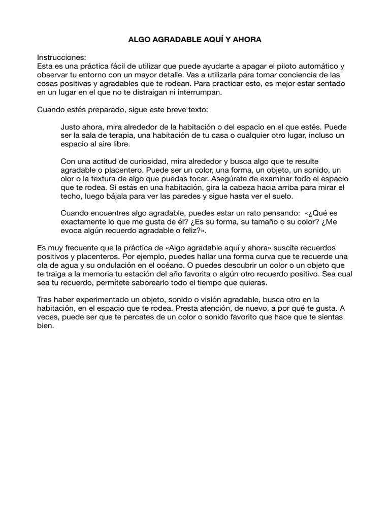 Algo Agradable Aquí y Ahora | PDF