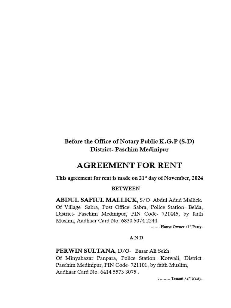 Medical Shop Rent Agreement in Paschim Medinipur | PDF
