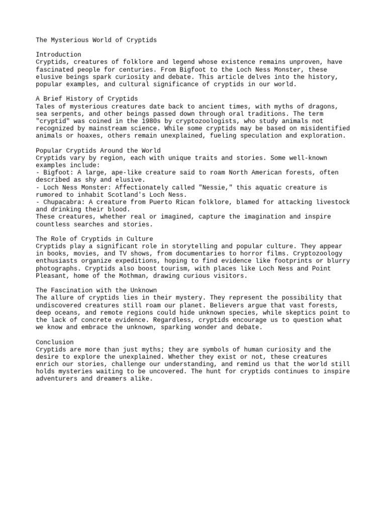 Random Article Cryptids | PDF | Cryptozoology | Loch Ness Monster
