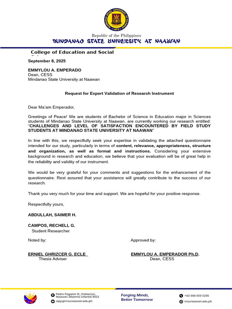 Research Instrument Validation Request | PDF | Psychology | Cognition