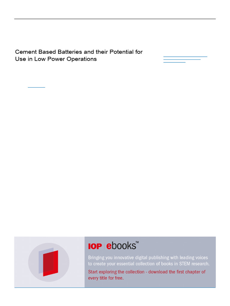 Cement Based Batteries and Their Potential For Low Power2016 | PDF ...