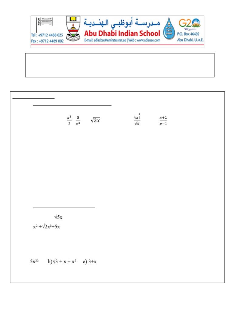 06 Gr-9 - Maths Work Sheet (Polynomial) | PDF | Polynomial | Algebra