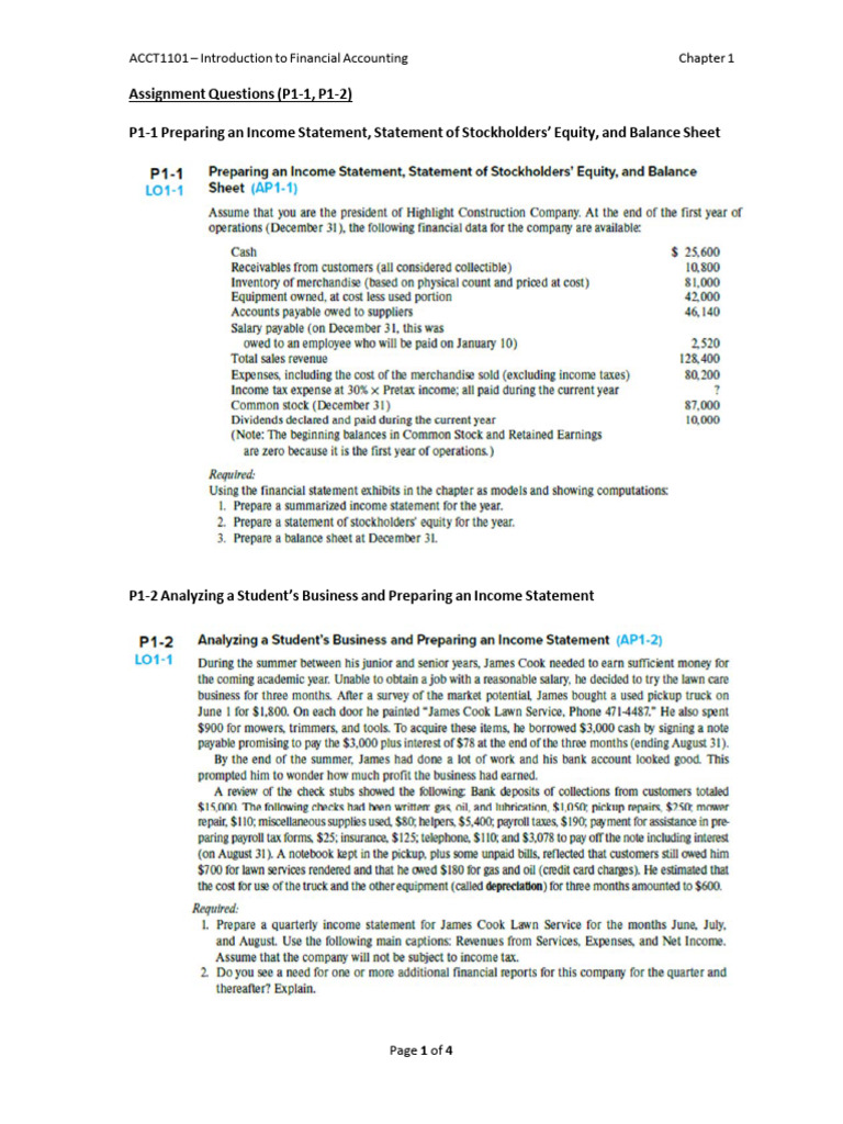 ACCT1101 Questions Chapter 01 | PDF