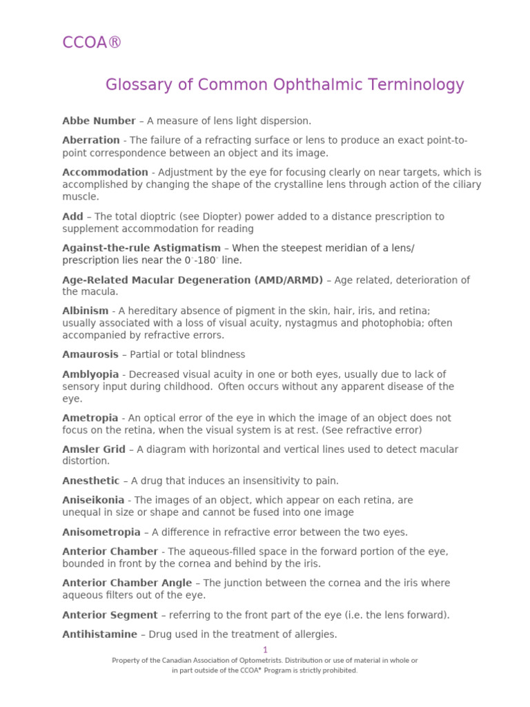 Common Ophthalmic Terminology Glossary | PDF | Eye | Human Eye