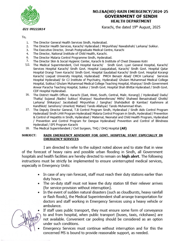 Rain Emergency Advisory | PDF | Karachi | Sindh