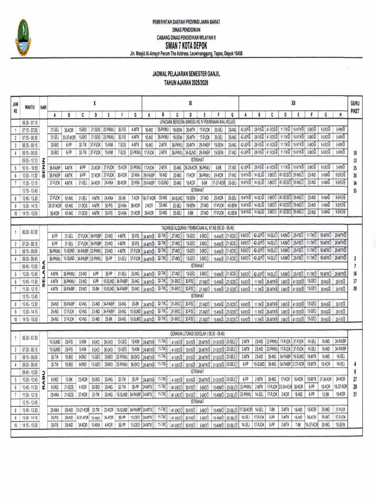 Jadwal KBM-1 | PDF
