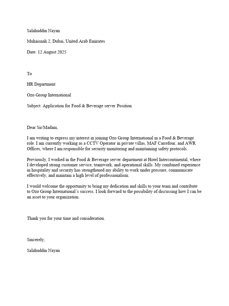 Cover Letter of Salahuddin Nayan | PDF