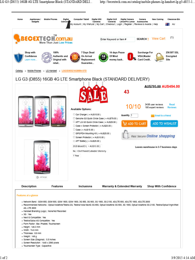 LG G3 (D855) 16GB 4G LTE Smartphone Black (STANDARD DELIVERY) BecexTech ...