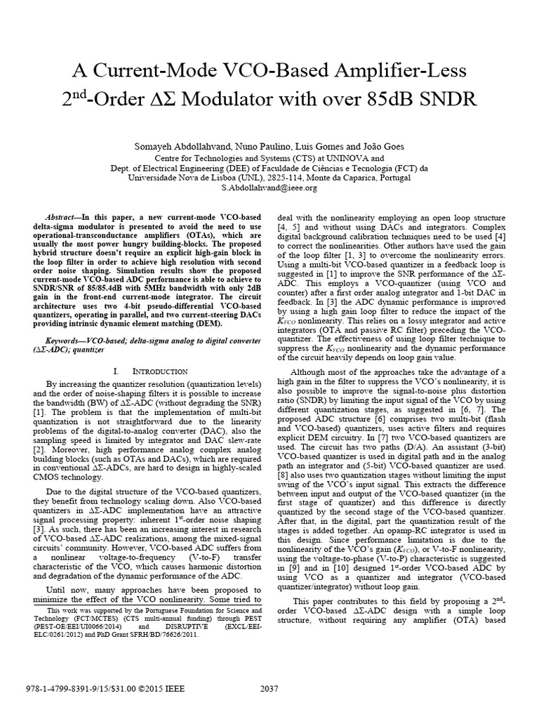 A Current-Mode VCO-based Amplifier-Less 2nd-Order Modulator With Over ...