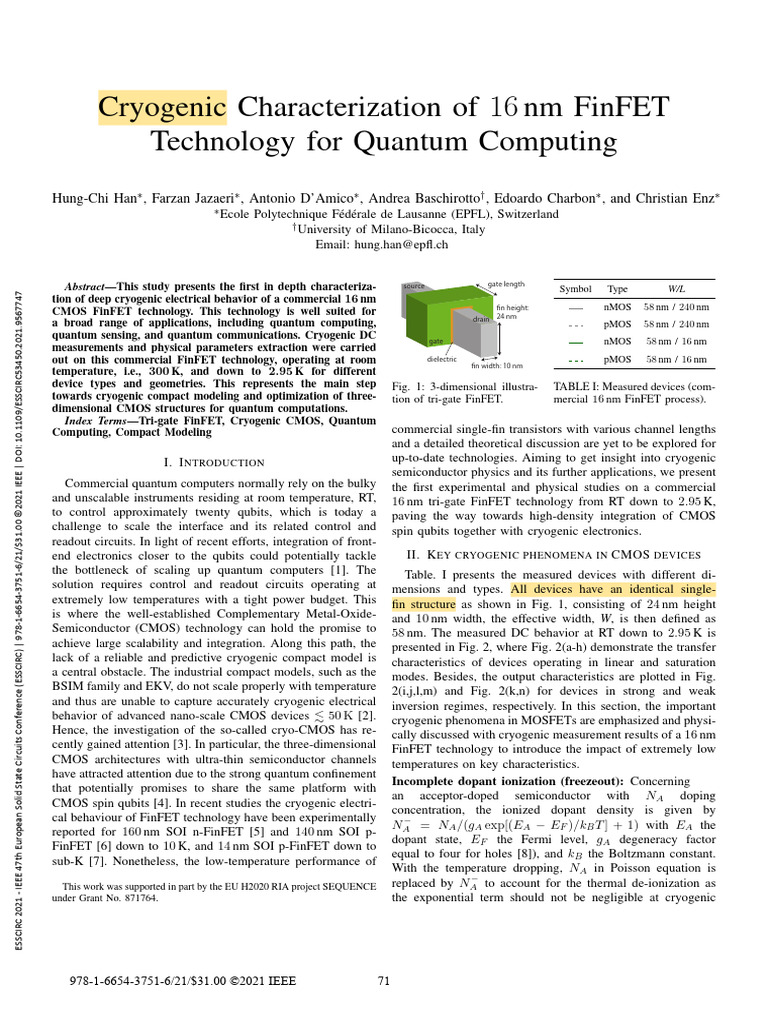Cryogenic 16nm FinFET for Quantum Tech | PDF | Cmos | Mosfet