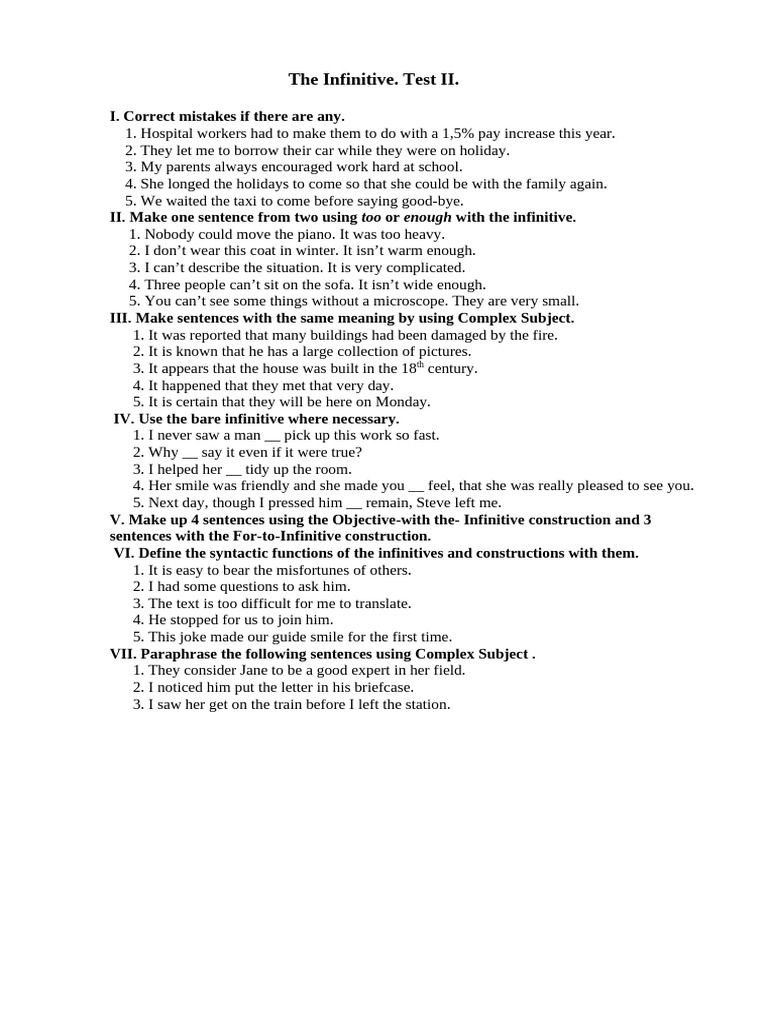 The Infinitive Test 2 | PDF