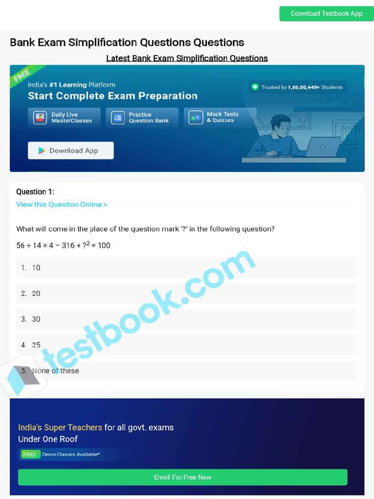 Bank Exam Simplification Questions 637ef59d7fa1e04759814f0d | PDF
