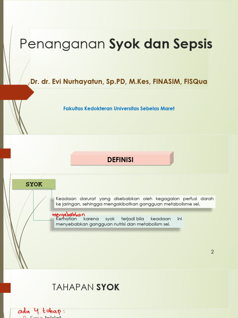 Kuliah Penanganan Syok Dan Sepsis DR DR Evi Nurhayatun SPPD | PDF