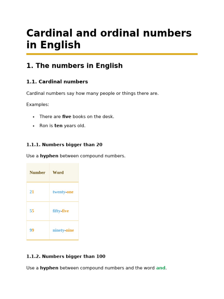 Cardinal and Ordinal Numbers in English | PDF | Numbers