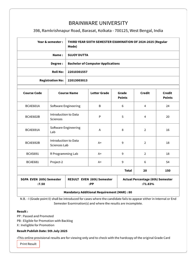 Brainware University Result | PDF | Information Technology | Computing