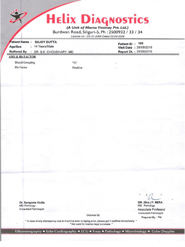 Blood Group Certificate - 0001 | PDF