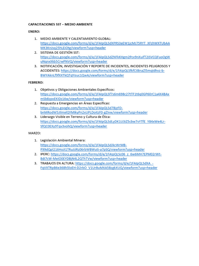 Capacitaciones SST y Medio Ambiente 2025 | PDF