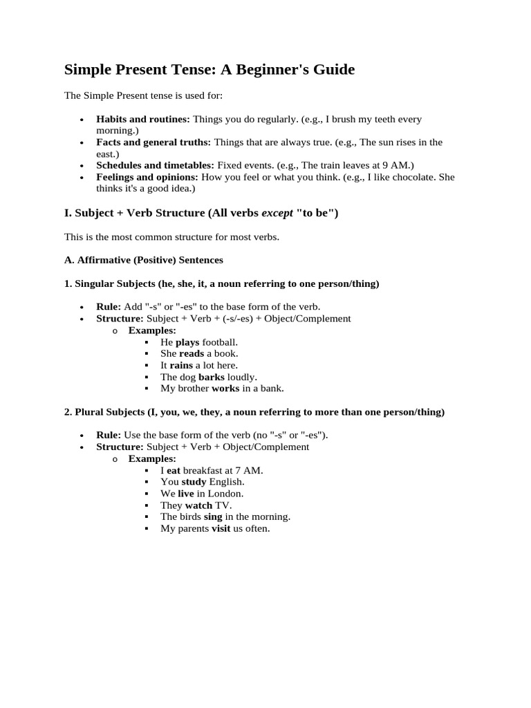 Simple Present Tense | PDF | Subject (Grammar) | Verb