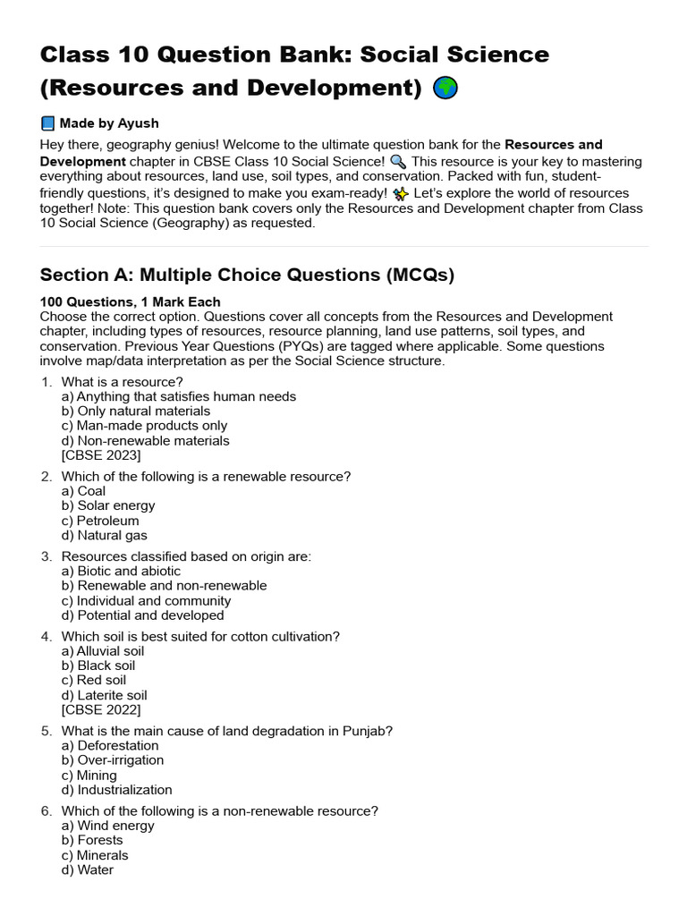 Class 10 Social Science Question Bank | PDF | Soil | Agriculture