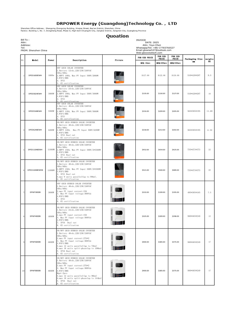 Off-Grid & Hybrid Solar Inverter Prices | PDF | Power Inverter | Off ...