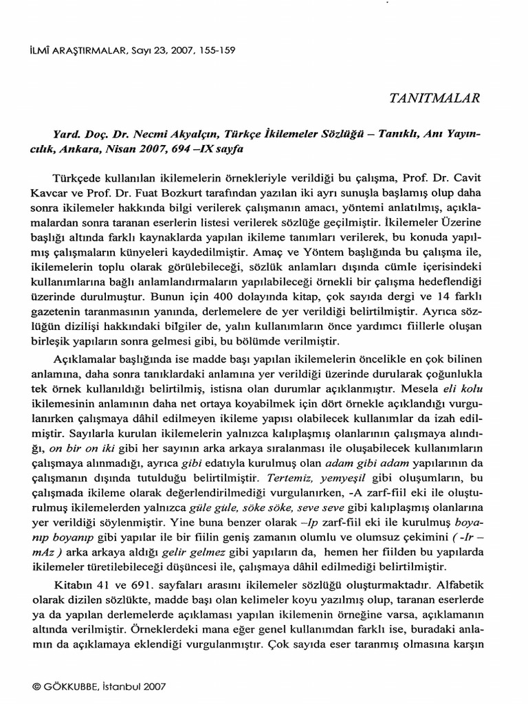 Yard Doc DR Necmi Akyalcin Turkce Ikilem | PDF